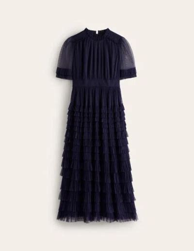 Boden Tiered Ruffle Tulle Dress Navy Women Modesens