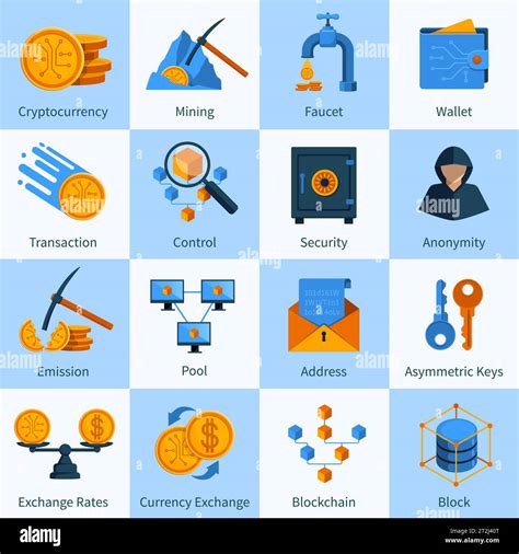 Set Of Icons In Flat Style With Virtual Currency Block Chain Mining And Security Isolated Vector