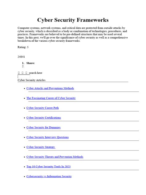 cyber security frameworks pdf security computer security