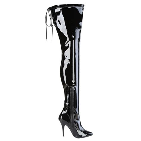 Extra Lange Lak Overknee Boots Met Hoge Hak Pleaser