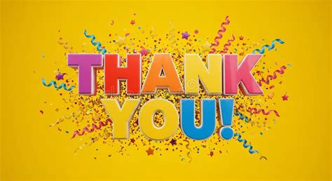 Colorful 3d Thank You Celebration Text With Confetti And Streamers