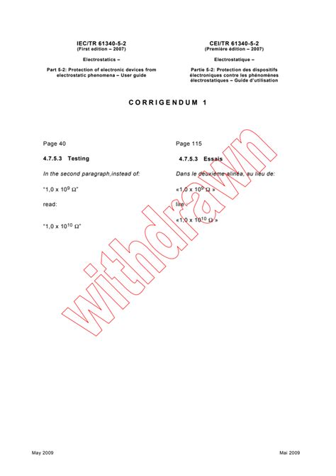IEC TR COR Corrigendum Electrostatics Part Protection Of