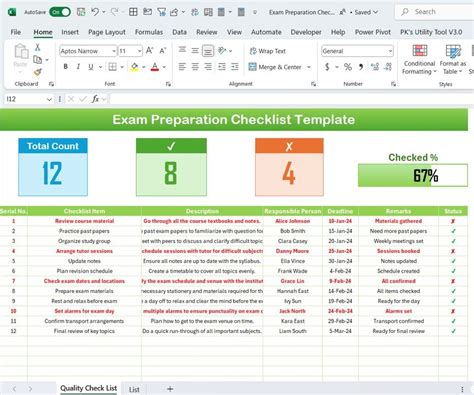 Exam Preparation Checklist Template In Excel Pk An Excel Expert