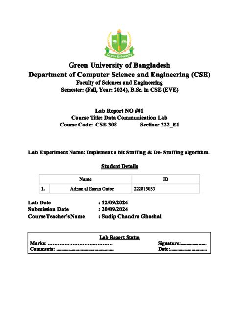 222015 033 In This Lab We Successfully Implemented And Tested Bit Stuffing And De Stuffing