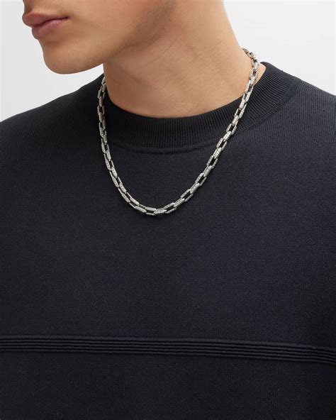 Konstantino Mens Sterling Silver Rectangle Link Chain Necklace