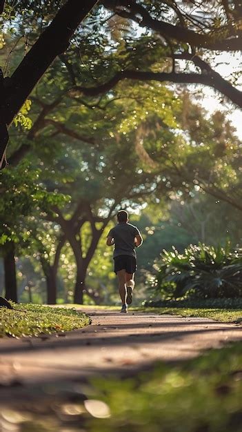 A Man Running Down A Path With A Hat On His Head Premium Ai Generated