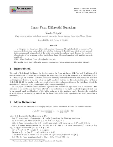 Pdf Linear Fuzzy Differential Equations