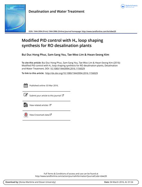 pdf modified pid control with h ∞ loop shaping synthesis for ro