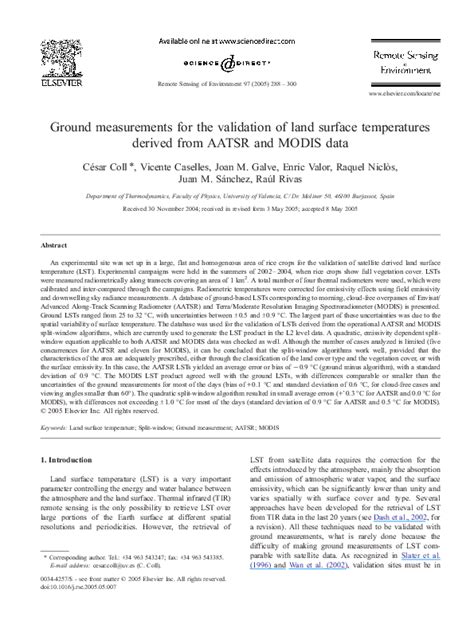 Pdf Ground Measurements For The Validation Of Land Surface Temperatures Derived From Aatsr And