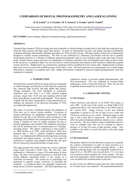 Pdf Comparison Of Digital Photogrammetry And Laser Scanning