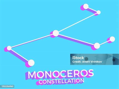 모노세로스 별자리 3d 기호 파란색 배경에 등색 스타일별 아이콘 별과 은하의 클러스터 벡터 일러스트레이션 3차원 형태에 대한