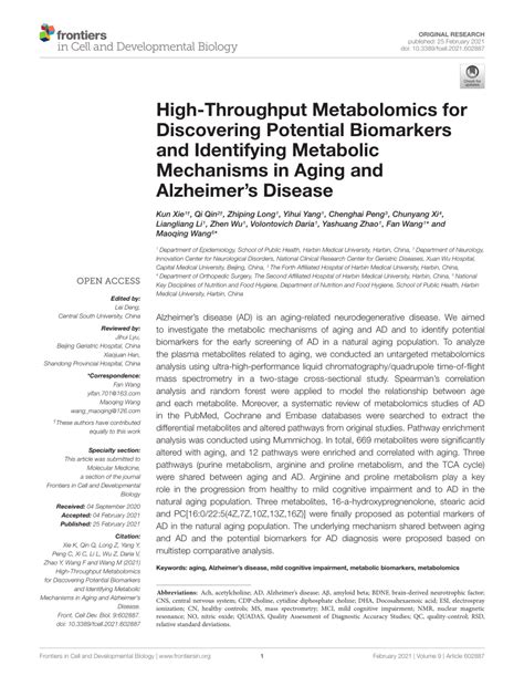 Pdf High Throughput Metabolomics For Discovering Potential Biomarkers