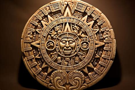 Aztec Calendar Stone Sun Stone Depicting Cosmic Cycles Illustration