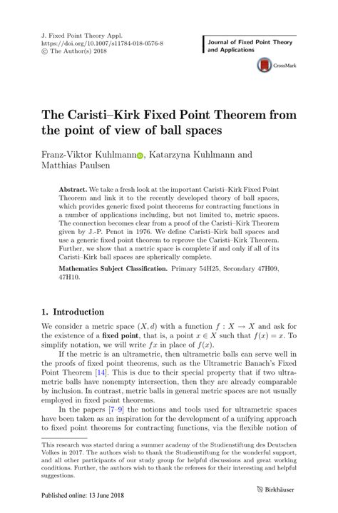 PDF The CaristiKirk Fixed Point Theorem From The Point Of View Of Ball Spaces