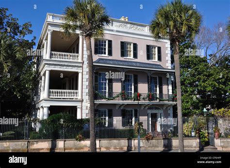 Mansion Overlooking Harbor In Historic Charleston South Carolina Stock