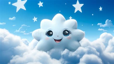 A Cute Cloud Character In White Sky Generative Ai Stock Illustration Illustration Of Cartoon