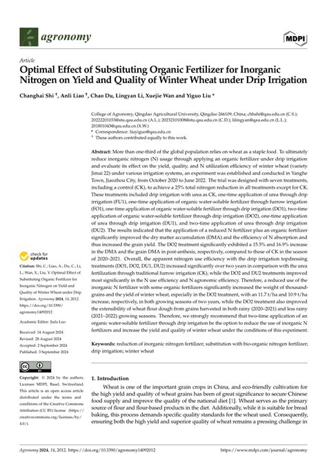 Pdf Optimal Effect Of Substituting Organic Fertilizer For Inorganic Nitrogen On Yield And