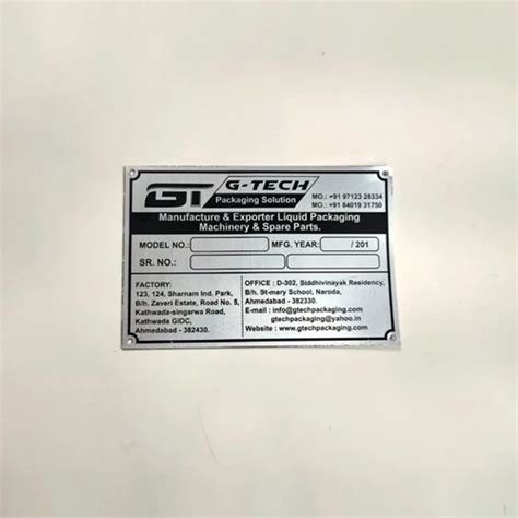 Aluminum Industrial Nameplate Price And Specifications J D Multi Rajkot