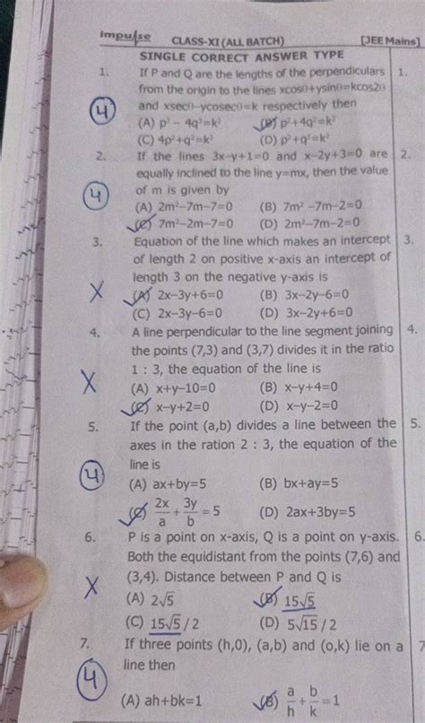 Equation Of The Line Which Makes An Intercept Of Length On Positive X A