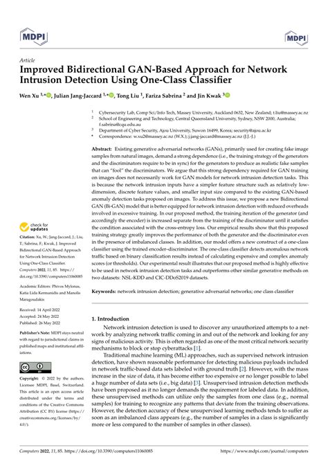 pdf improved bidirectional gan based approach for network intrusion