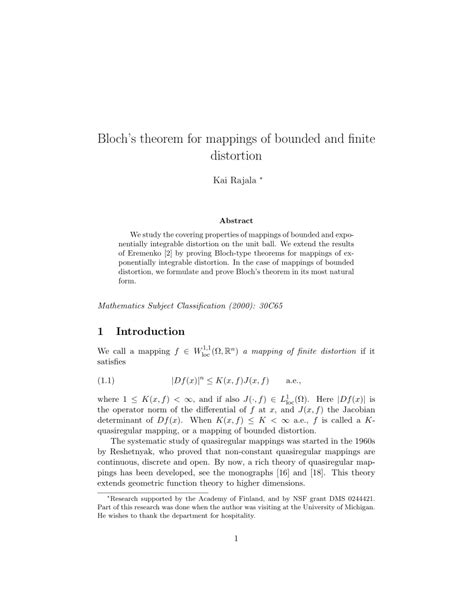 Pdf Blochs Theorem For Mappings Of Bounded And Finite Distortion