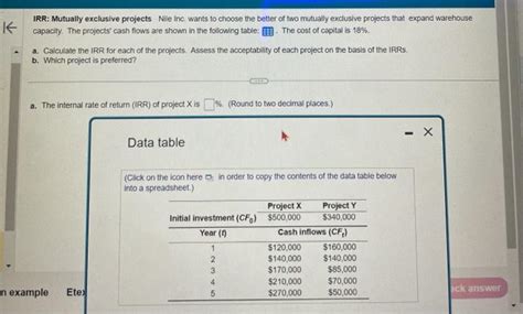 solved irr mutually exclusive projects nile inc wants to