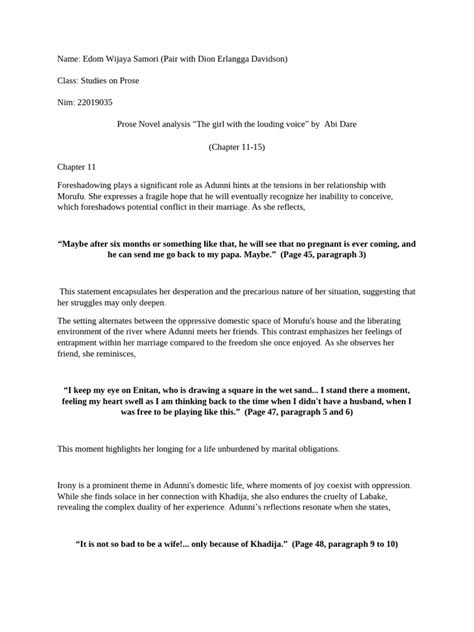 Prose Novel Analysis Chapters 11 15 Pdf Narrative Mother