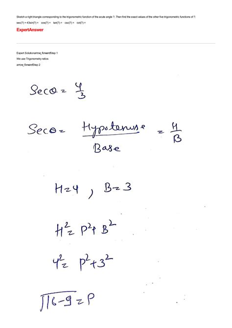 Solution Solution For Sketch A Right Triangle Corresponding To The Trigonometric Function Of