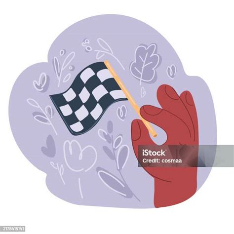 체크 무늬 마무리 깃발을 들고 여자의 벡터 일러스트 레이 션 Championship에 대한 스톡 벡터 아트 및 기타 이미지 Championship 개념 개념과 주제