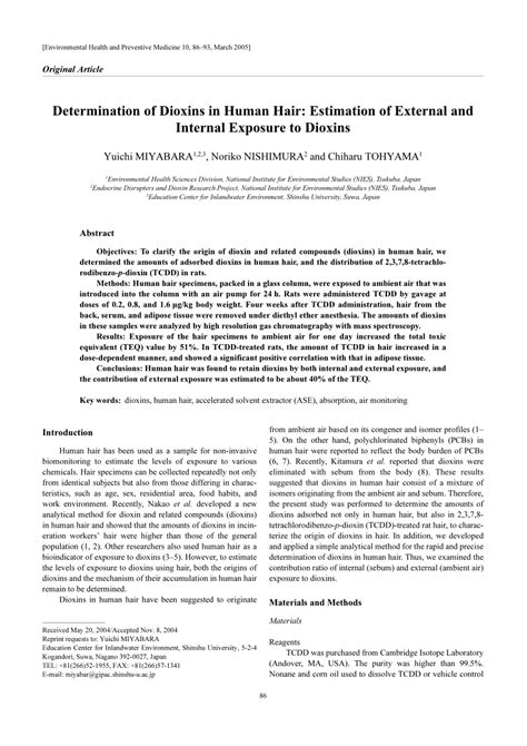 Pdf Determination Of Dioxins In Human Hair Estimation Of External