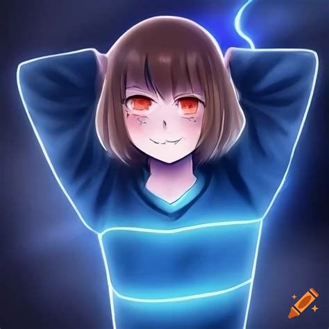 Frisk From Undertale Wearing A Suspender Skirt In A Photo Realistic