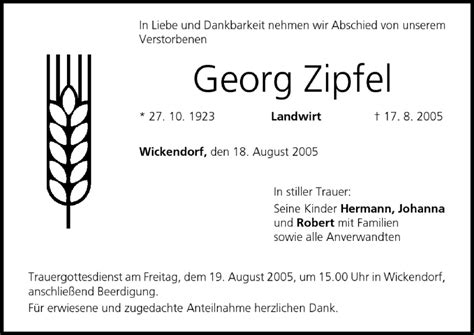 Georg Zipfel Traueranzeige Franken De