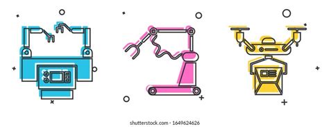 Set Assembly Line Industrial Machine Robotic Stock Vector Royalty Free 1649624626 Shutterstock
