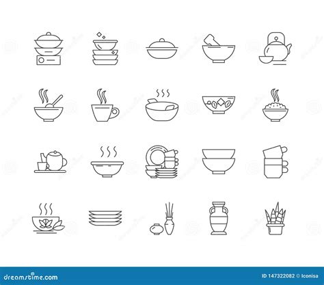 Ceramics Line Icons Signs Vector Set Outline Illustration Concept
