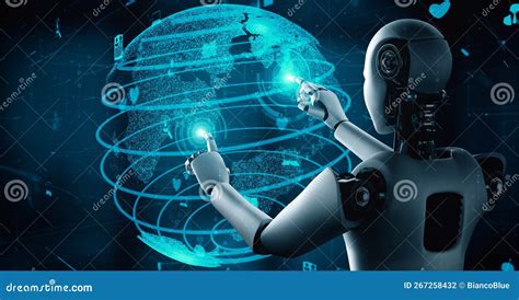 Internet Connection Controlled By Ai Robot Huminoid And Machine