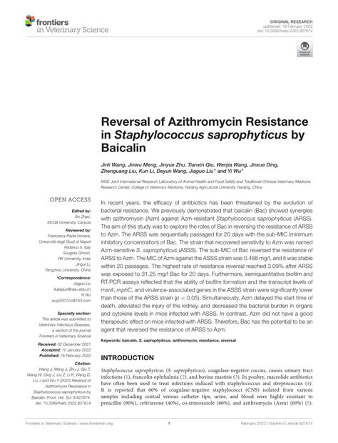 Pdf Reversal Of Azithromycin Resistance In Staphylococcus