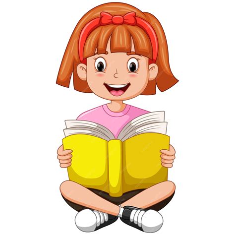 Niña Sentada Y Leyendo Un Libro Vector Premium