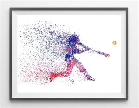 Softball Player Watercolor Print Softball Poster Softball Hit Print