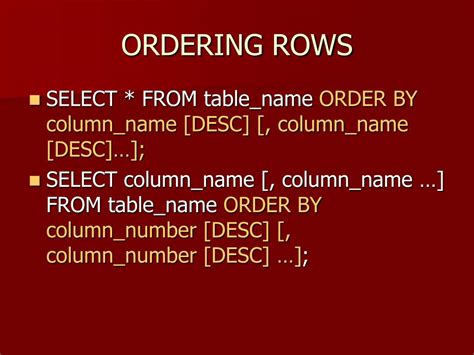 PPT Selecting Rows From Tables PowerPoint Presentation Free Download ID