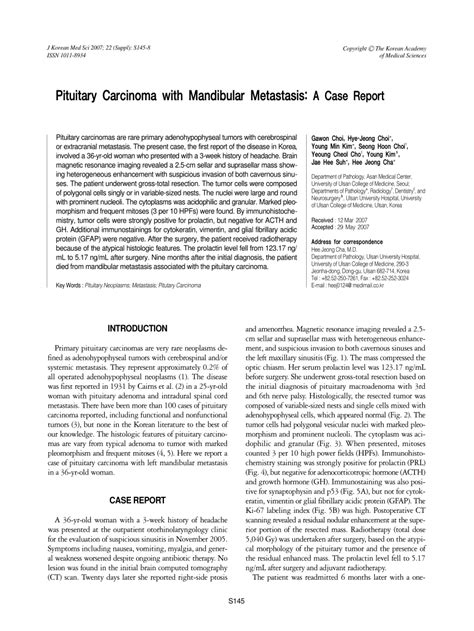 Pdf Pituitary Carcinoma With Mandibular Metastasis A Case Report