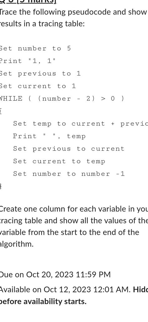 Solved Esults In A Tracing Table Set Number To 5 Rint 1