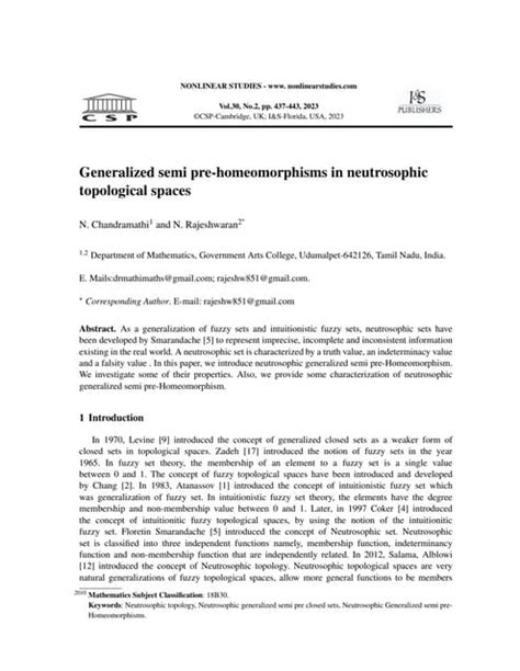 Generalized Semi Pre Homeomorphisms In Neutrosophic Topological Space Pdf