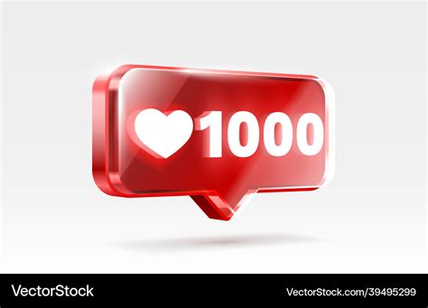 Heart 1000 Like Icon Sign Follower 3d Banner Vector Image