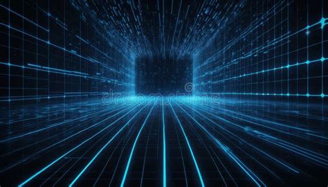 Futuristic Digital Matrix With Glowing Blue Lines Virtual Reality Environment And High Tech