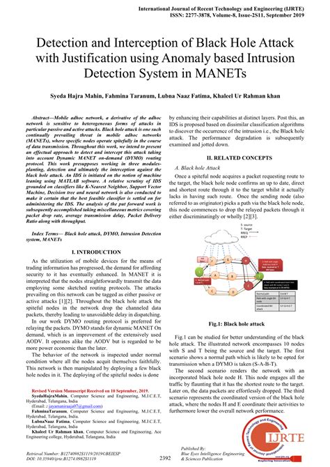 Detection And Interception Of Black Hole Attack With Justification