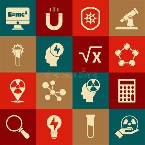 Set Radioactive Calculator Molecule Shield Protecting From Virus Head And Electric Symbol