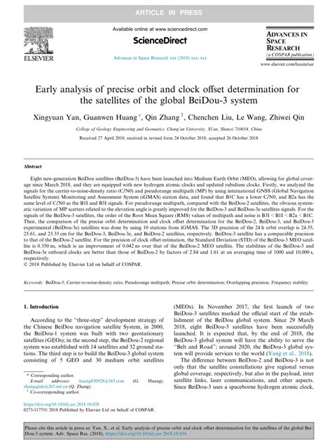 Pdf Early Analysis Of Precise Orbit And Clock Offset Determination For The Satellites Of The