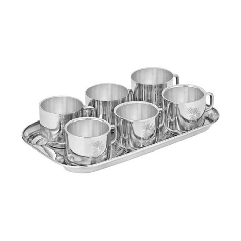 Silver Plain Stainless Steel Tea Set 7 Pc With Tray For Home At Rs 849set In New Delhi