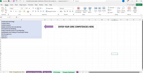 Rics Apc Excel Diary Template With Example Entries Resources