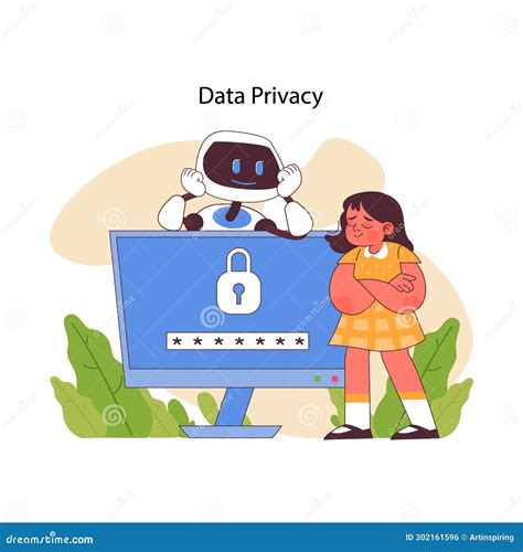 Ai In Education Emphasizes Data Privacy Flat Vector Illustration Stock Illustration
